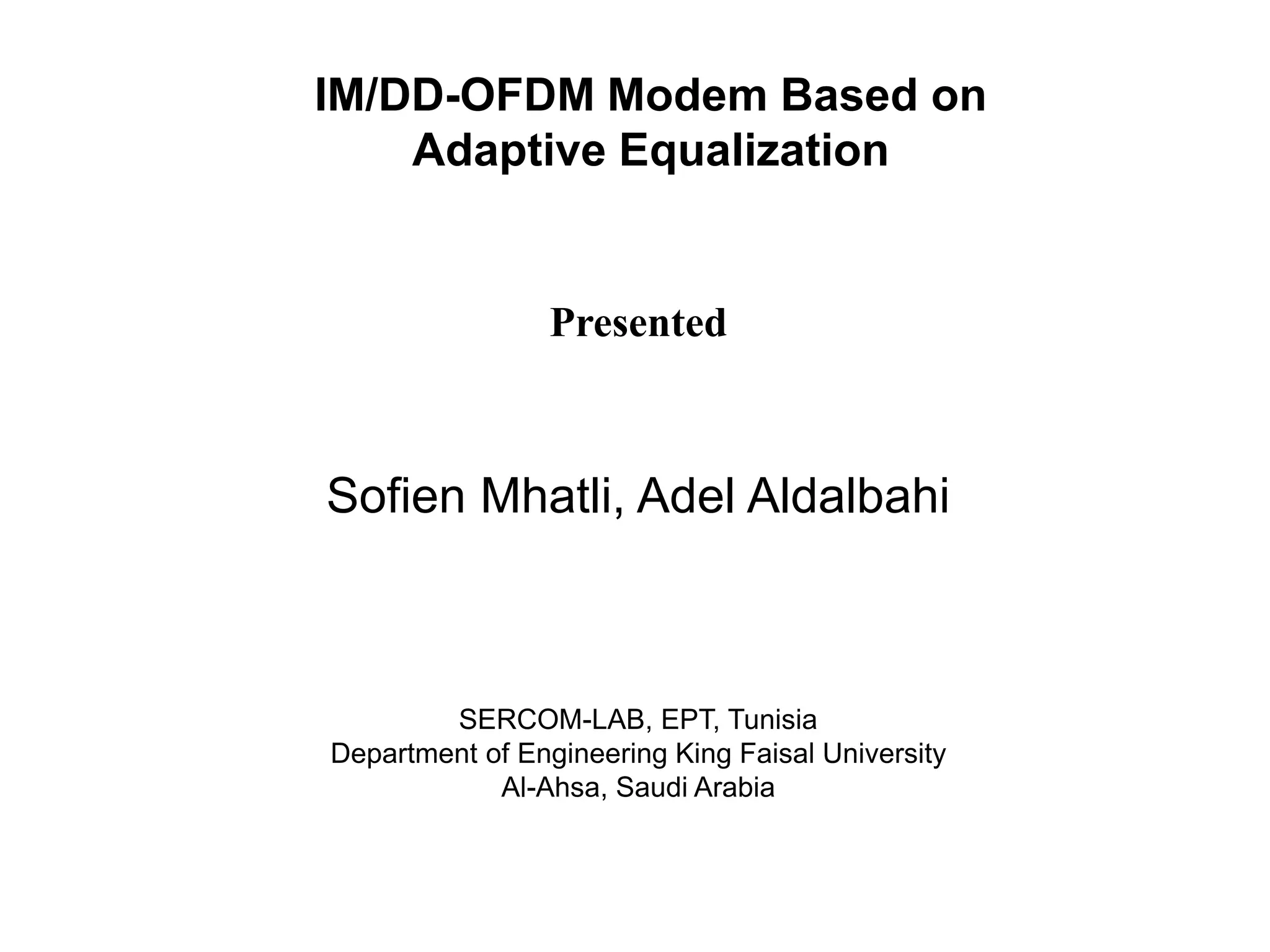 IMDD Adaptative equalization | PPT
