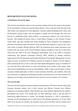 Conference Paper - The influence of Lean Six Sigma Green Belt course on ...