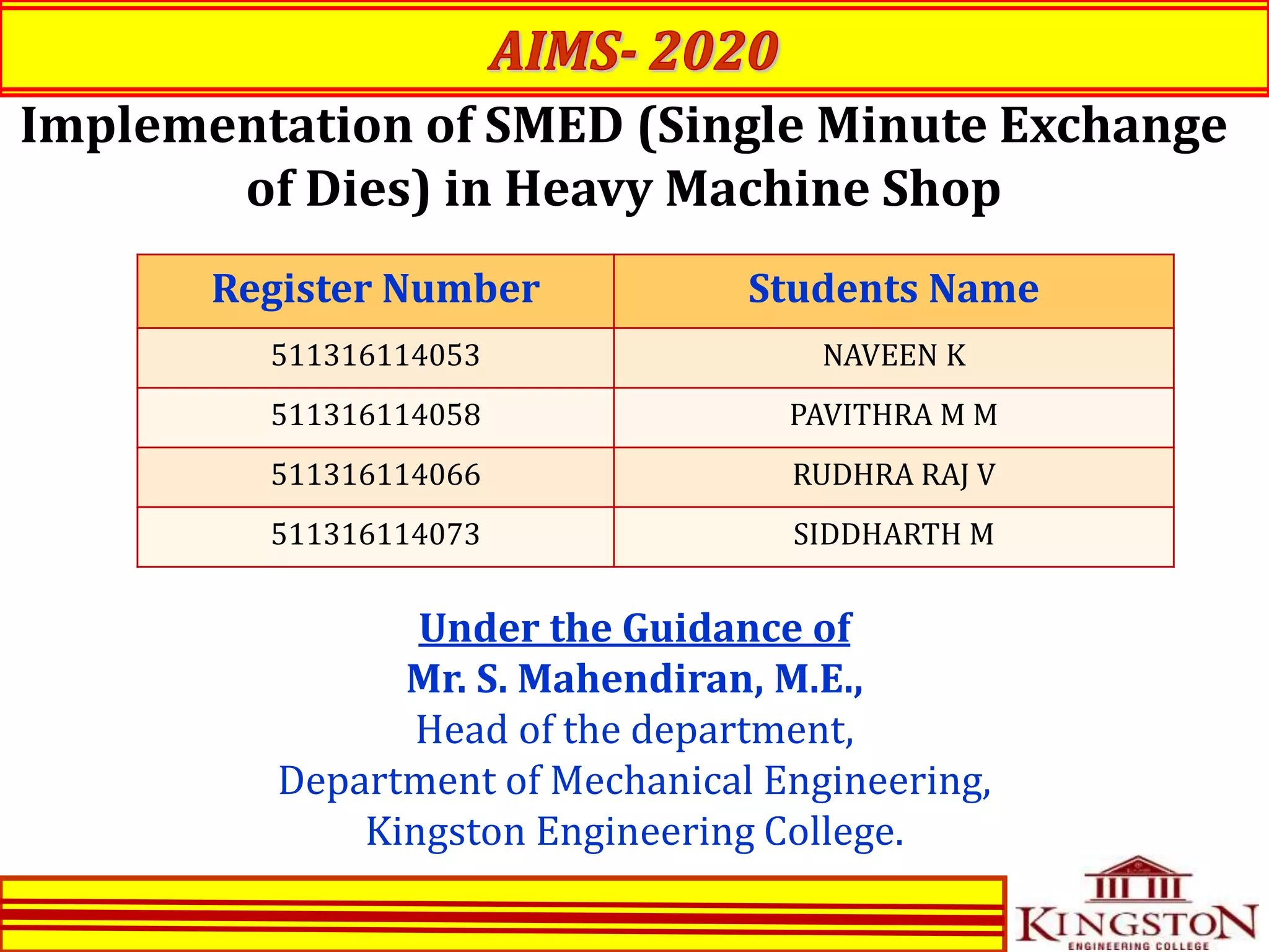 Single Minute Exchange of Dies (SMED) | PPT
