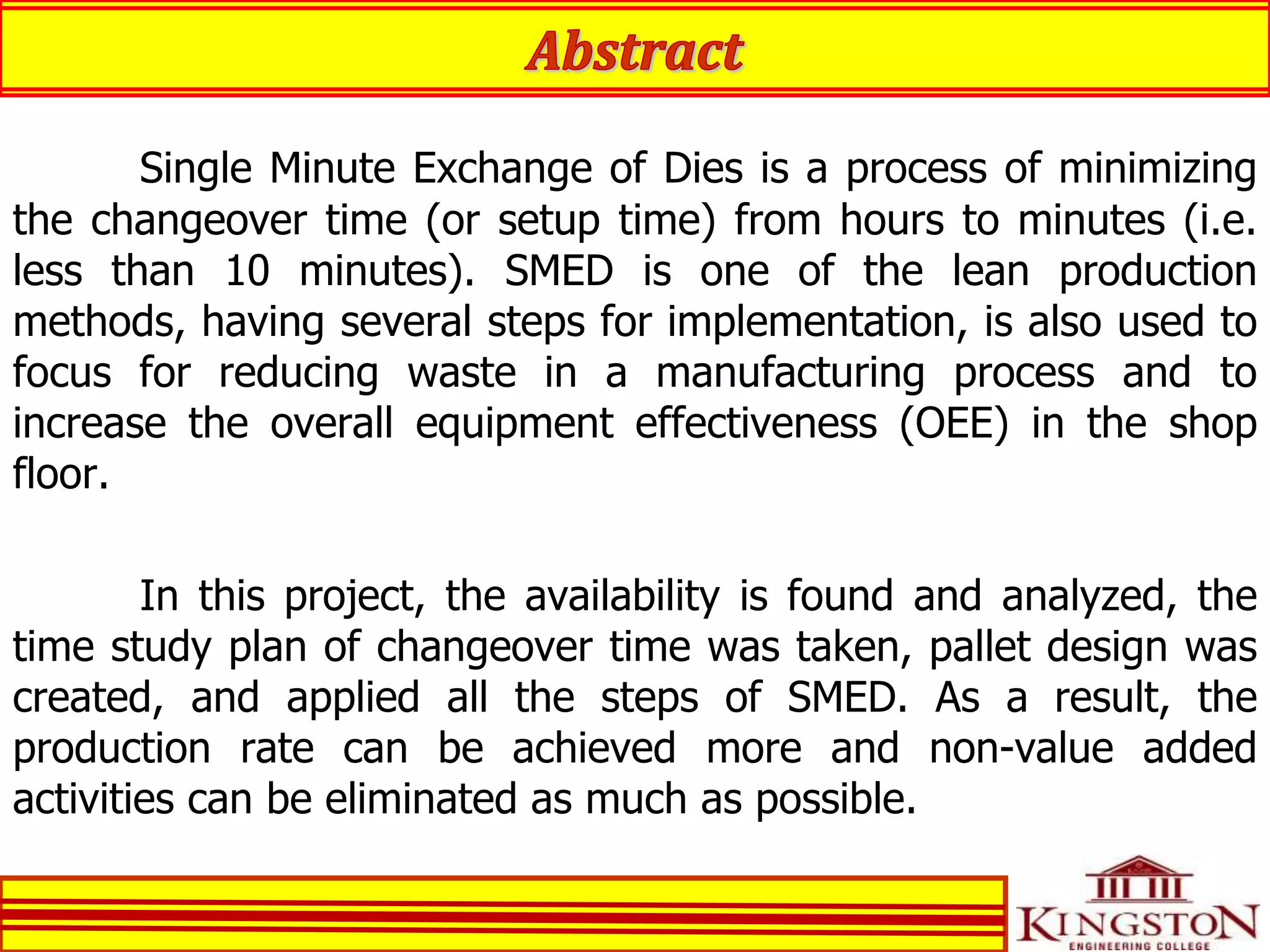 Single Minute Exchange of Dies (SMED) | PPT