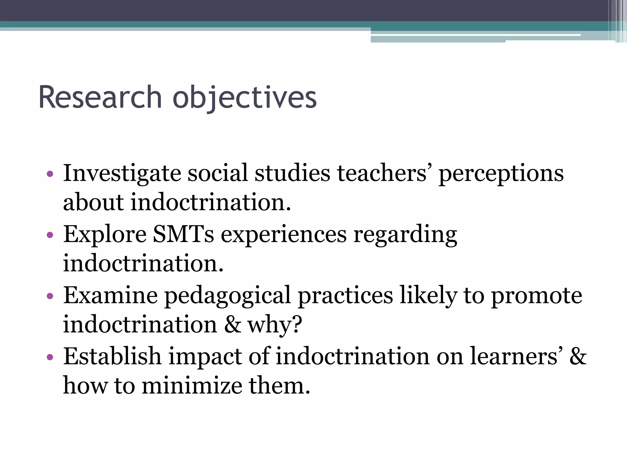 indoctrination and social studies teaching | PPTX