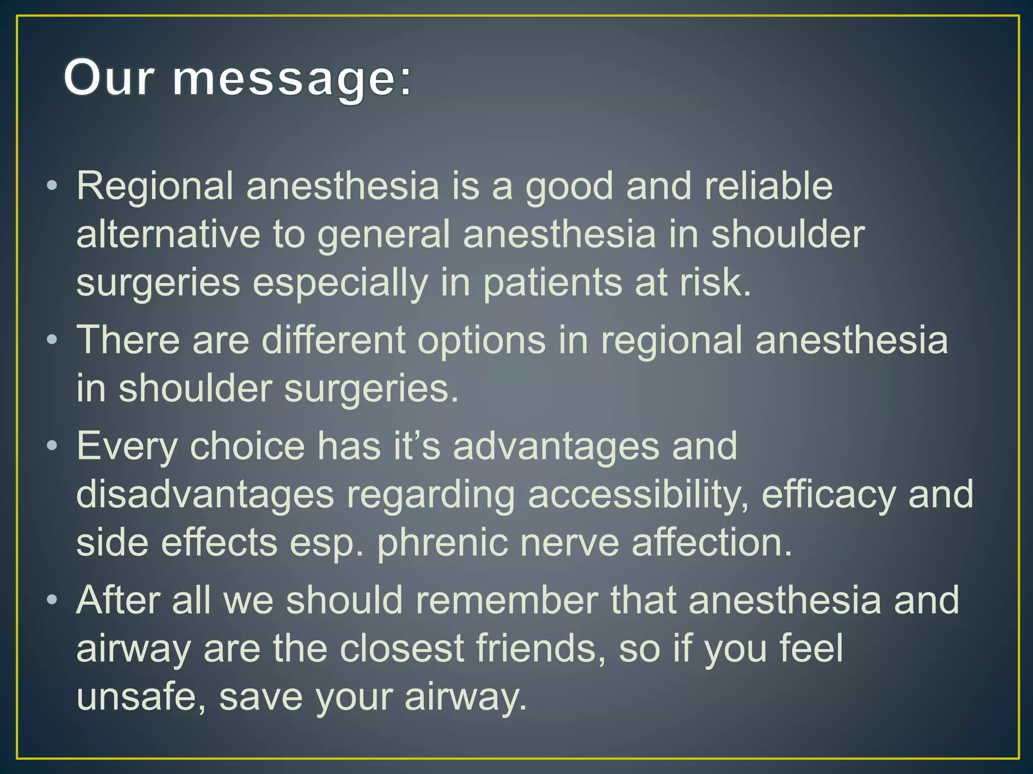 regional anesthesia in shoulder arthroscopy | PPTX