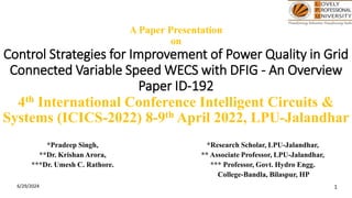 Conference PPT, DFIG based Wind Energy Conversion System | PPTX