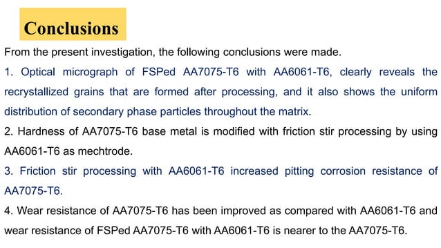 Modification Of Surface Properties Of Aa7075 ­­ By Friction Stir Processing Ppt