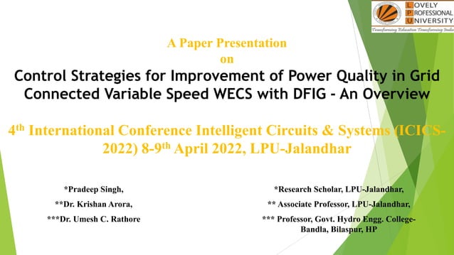 Conference PPT - Copy DFIG based WECS, BESS | PPT