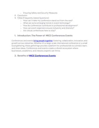 Conferences & Events (MICE): Bringing People Together for Meaningful ...