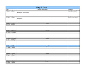 Conference Schedule Template | XLS