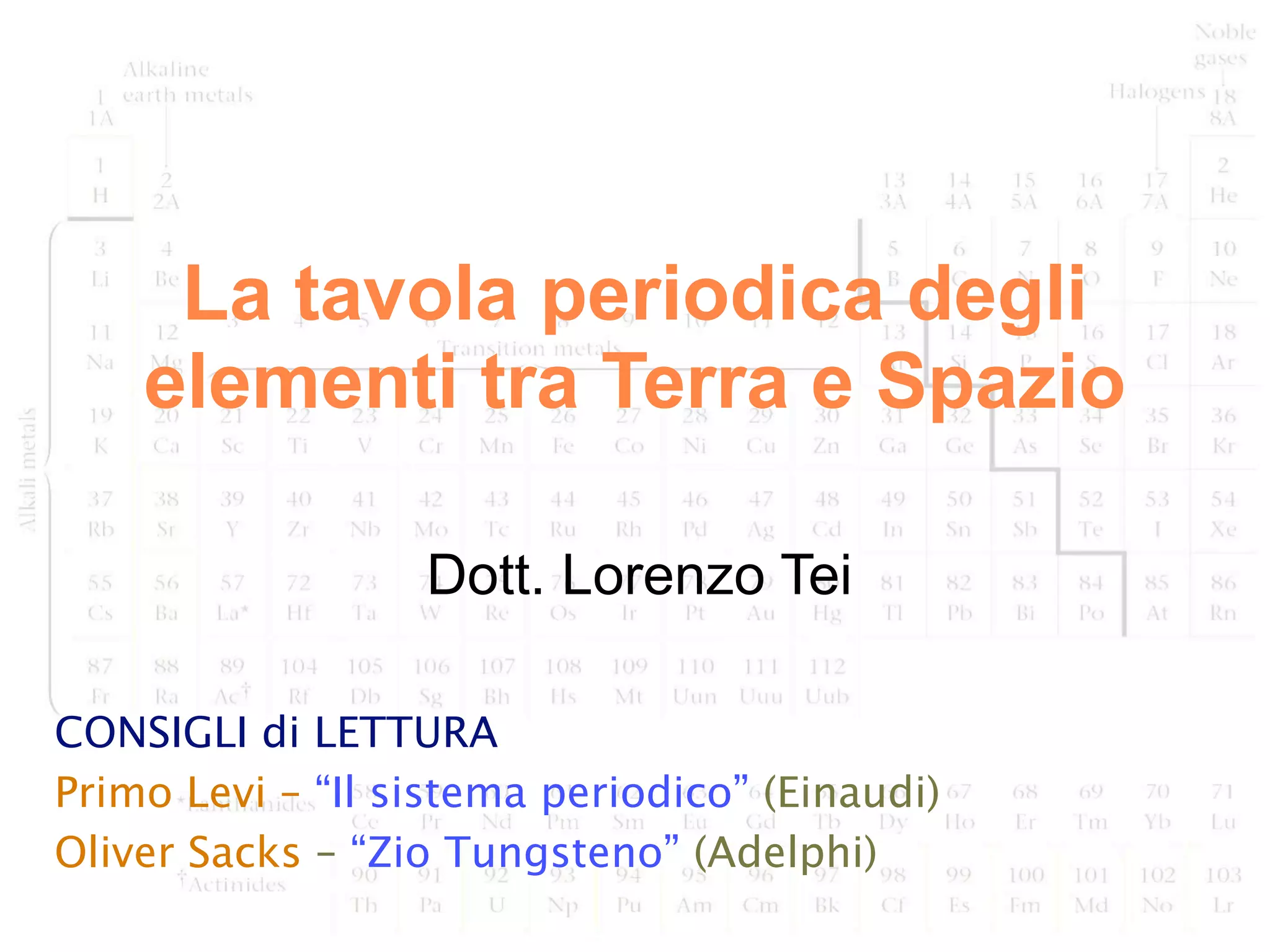 LA TAVOLA PERIODICA DEGLI ELEMENTI TRA TERRA E SPAZIO | PPT