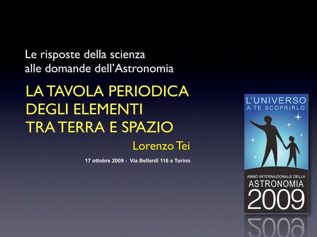 LA TAVOLA PERIODICA DEGLI ELEMENTI TRA TERRA E SPAZIO | PPT