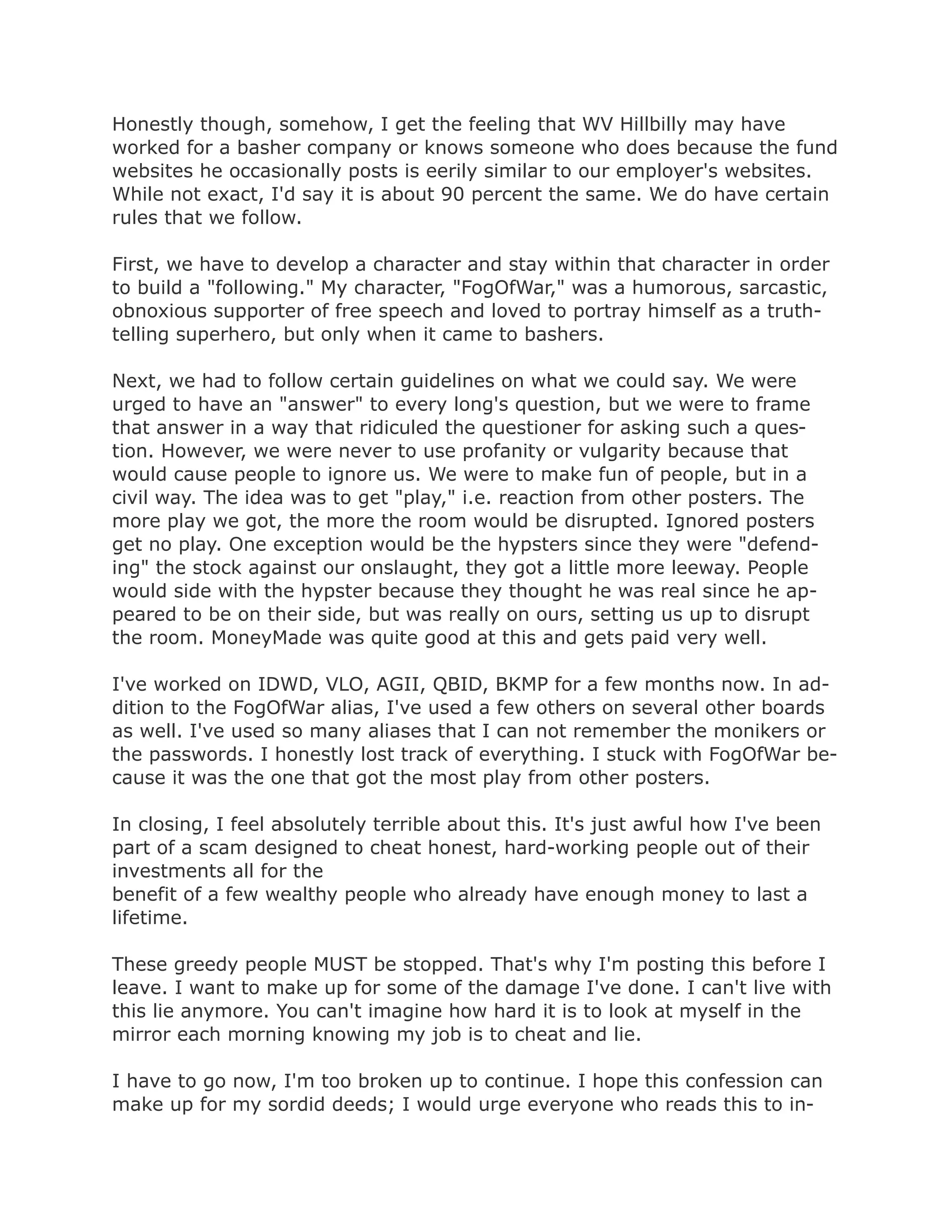 Confessions of a paid stock basher 1 | PDF