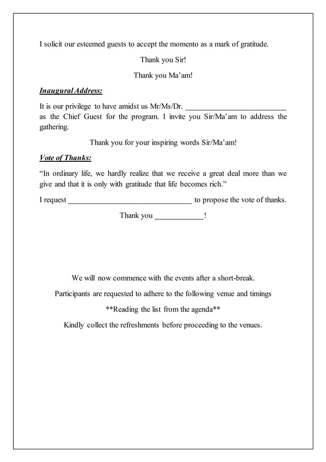 Compering script for Inter-Collegiate Meet | DOCX