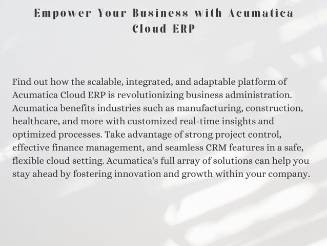 Empower Business By -Acumatica Cloud ERP | PPT