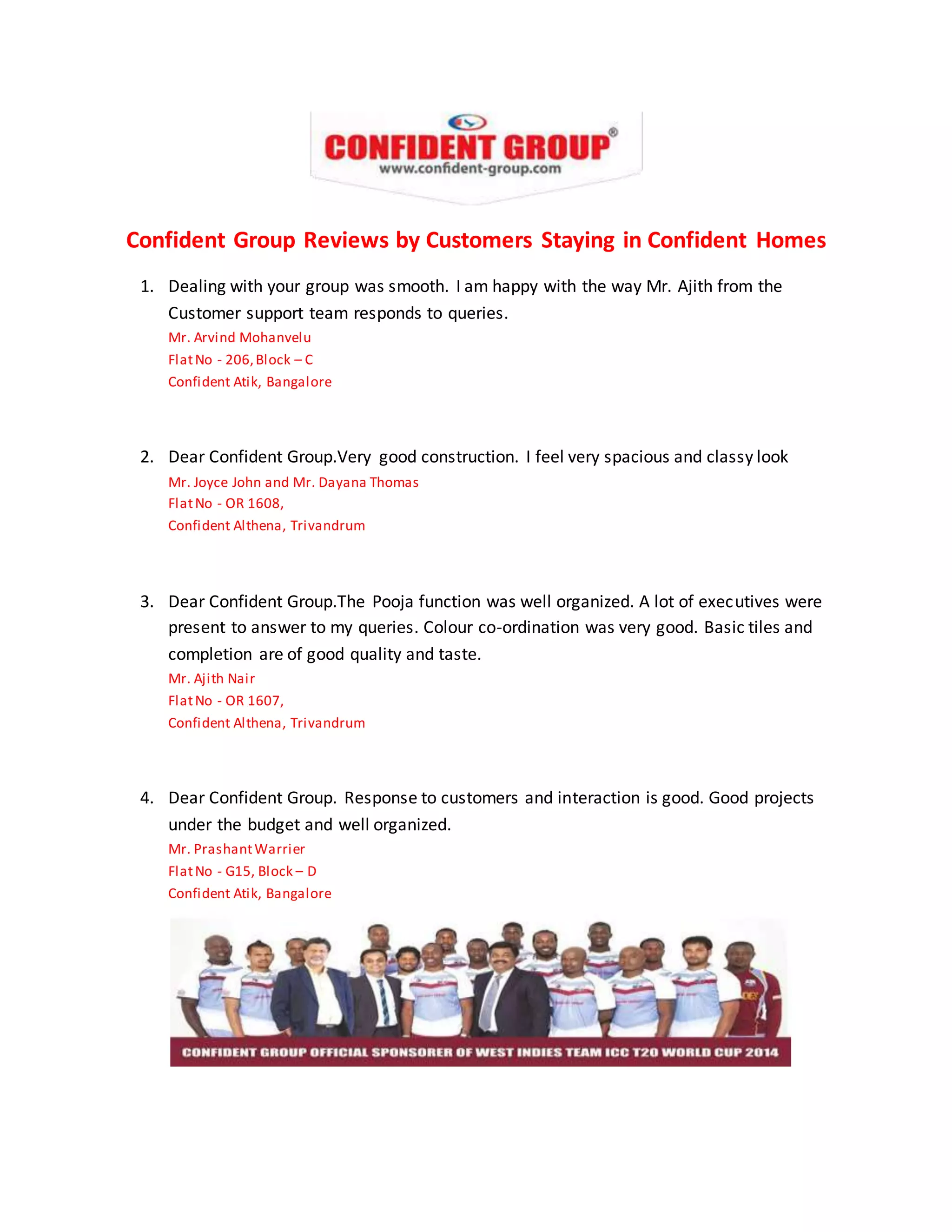 Confident Group Customer Reviews | DOCX