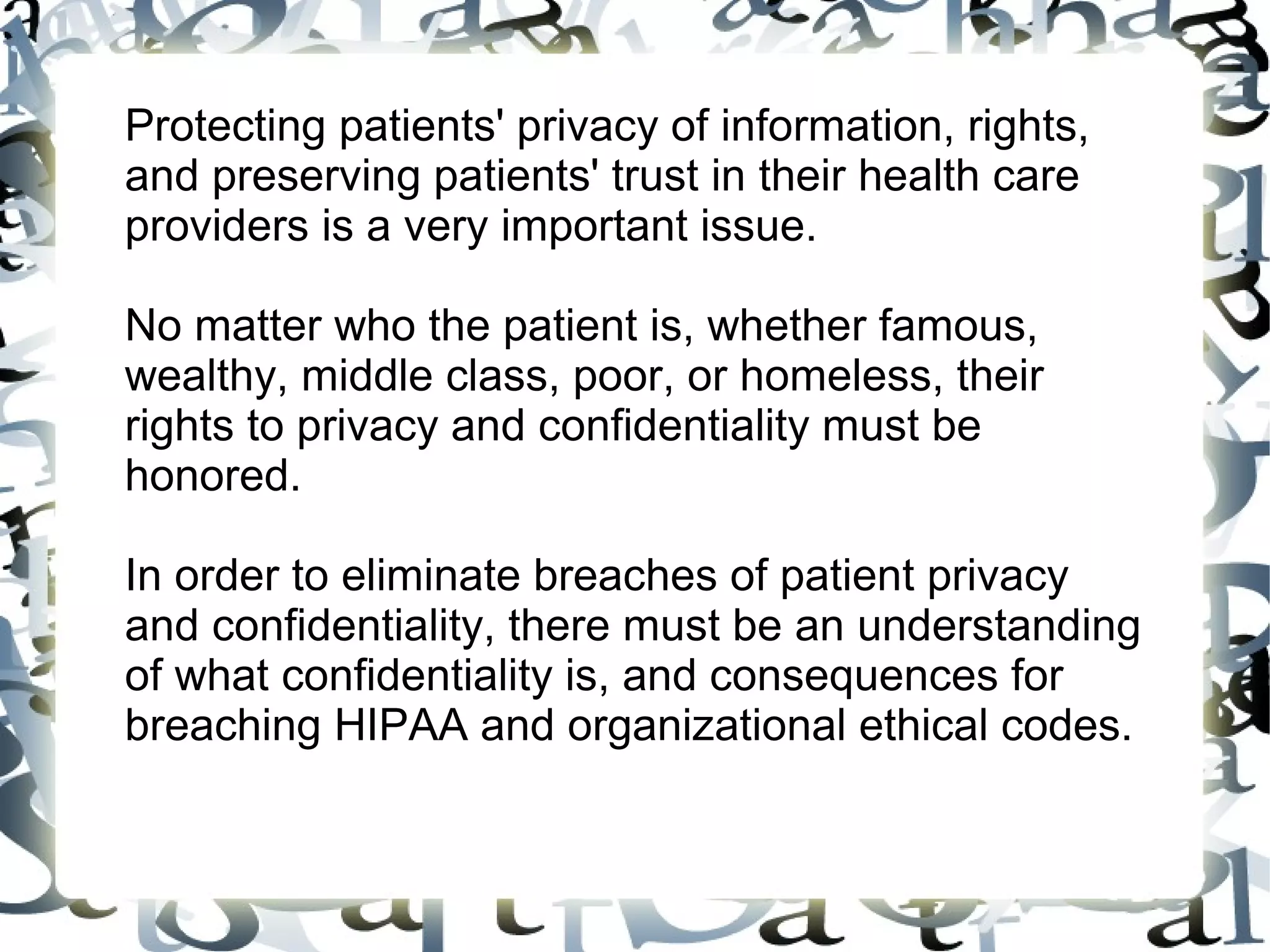 Confidentiality and Patient Privacy | PPT