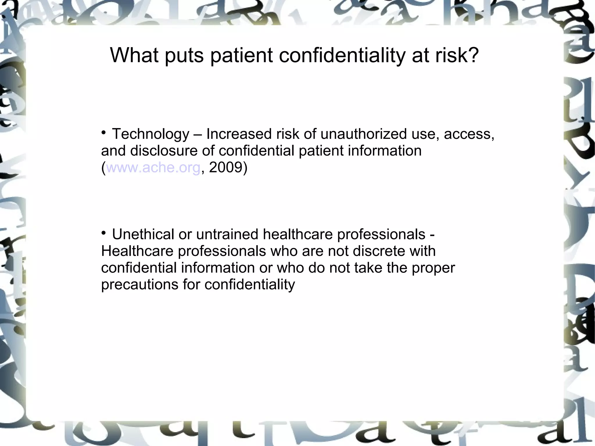 Confidentiality and Patient Privacy | PPT