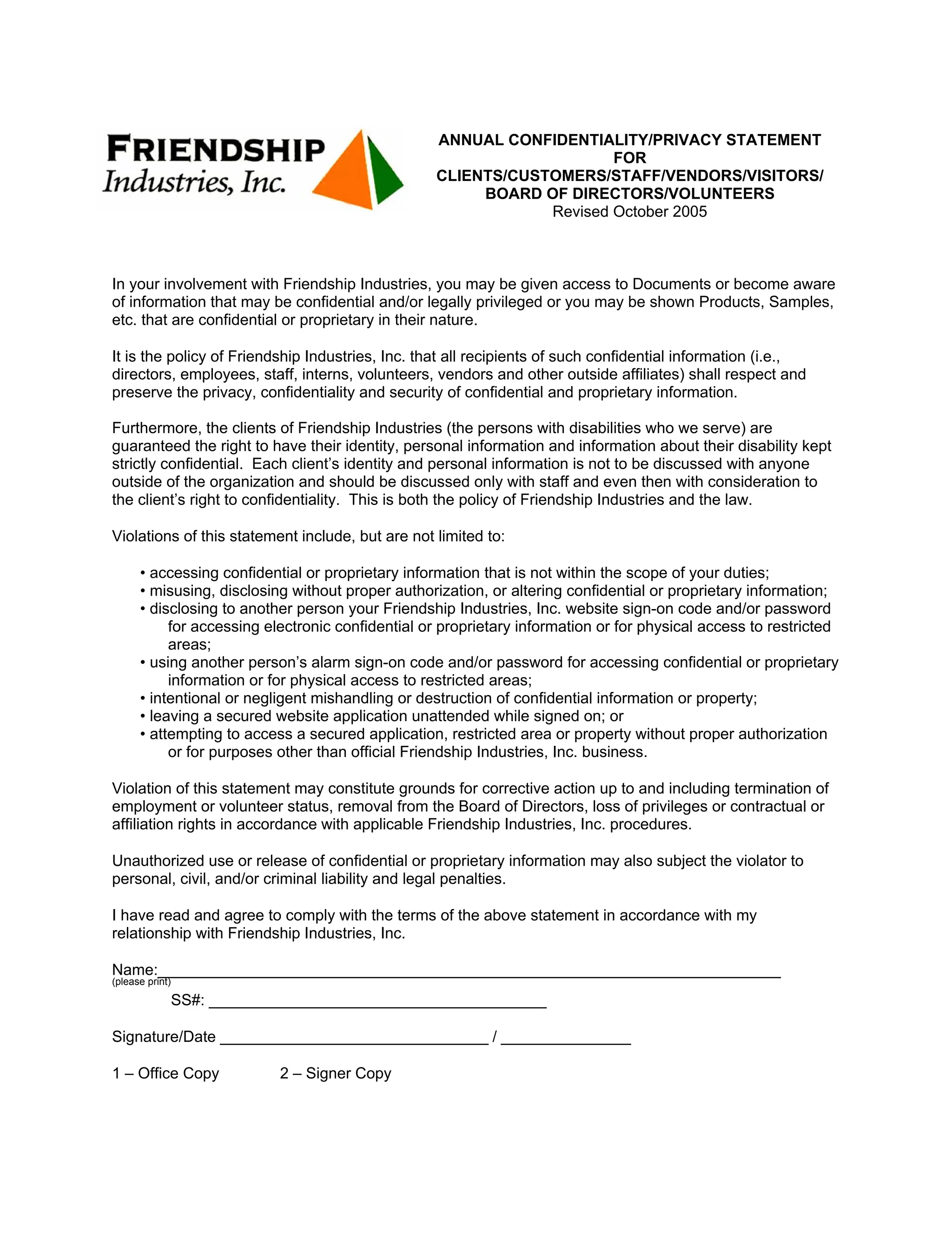 Confidentiality Statement | PDF