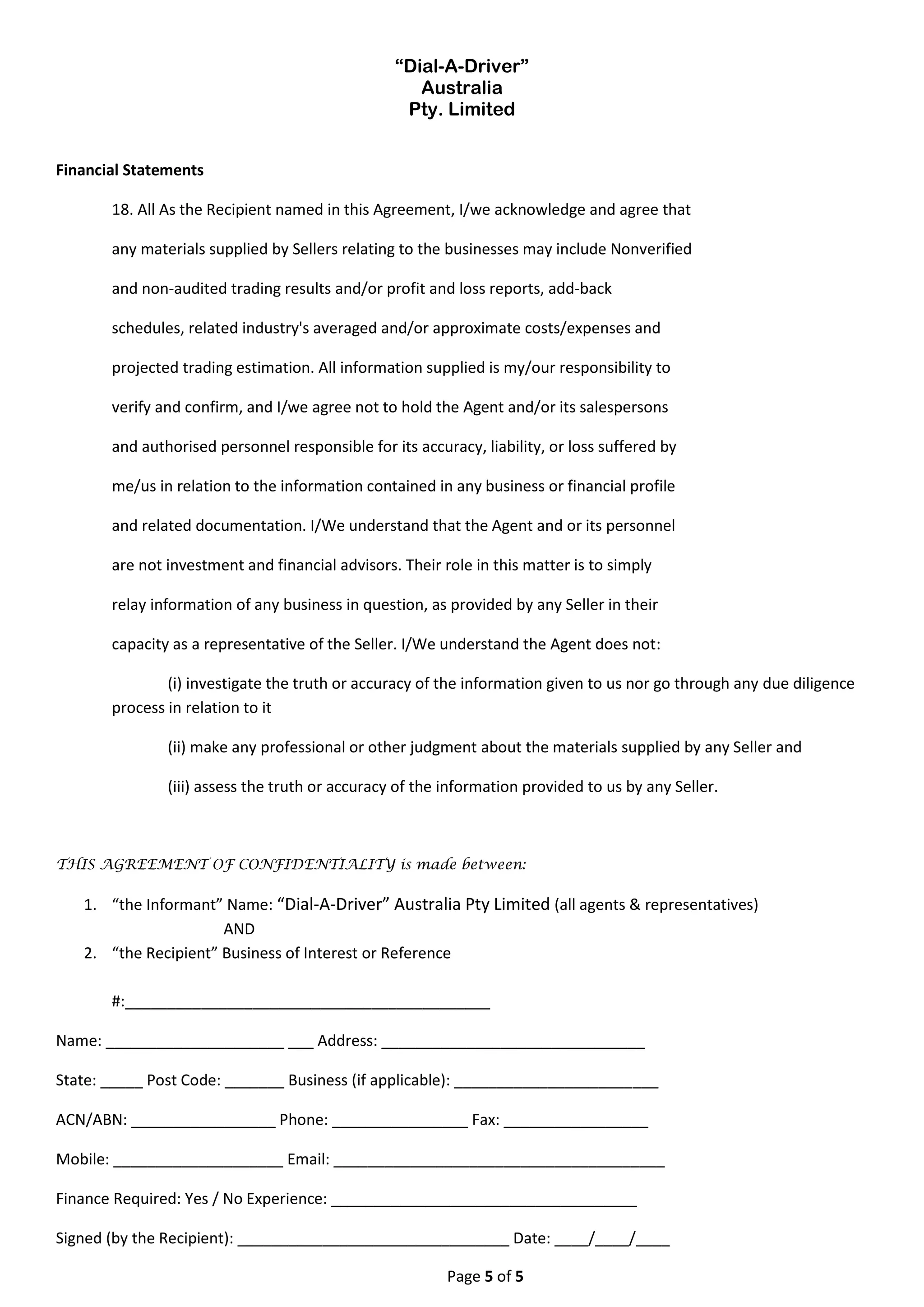 Confidentiality agreement (1) | DOCX