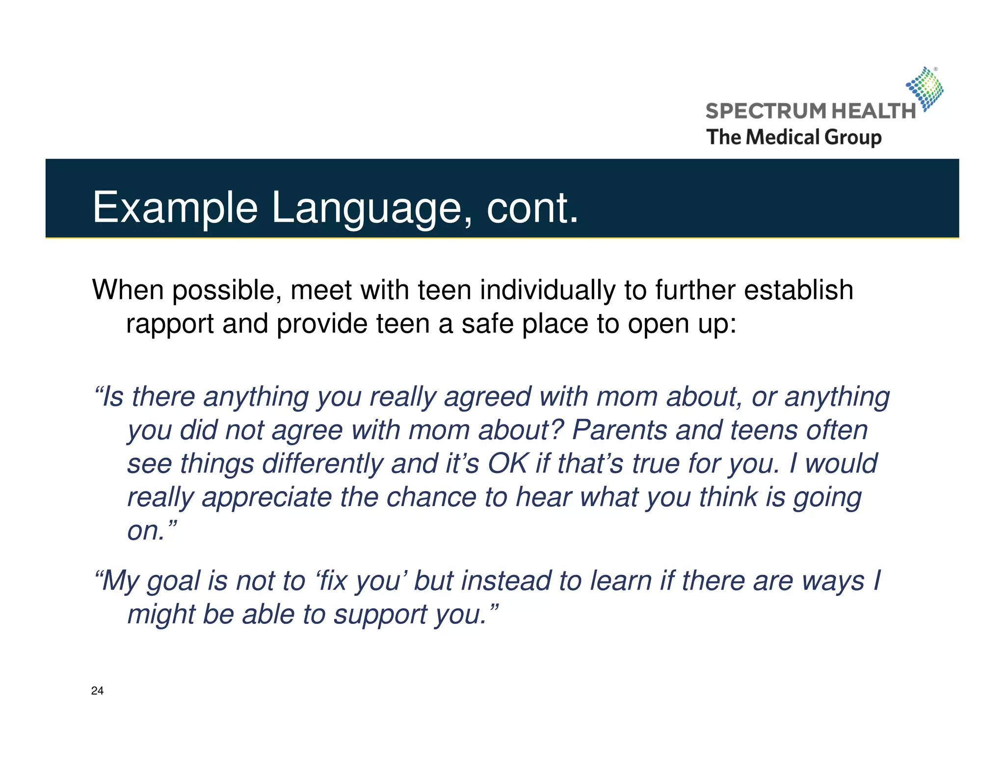 Confidentiality Considerations and Rapport Building Strategies with ...