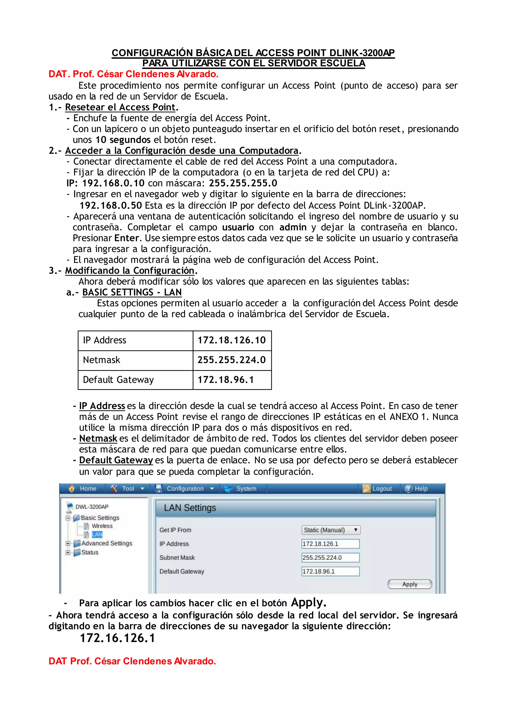 Configuración básica del access point dlink3200 ap | DOCX