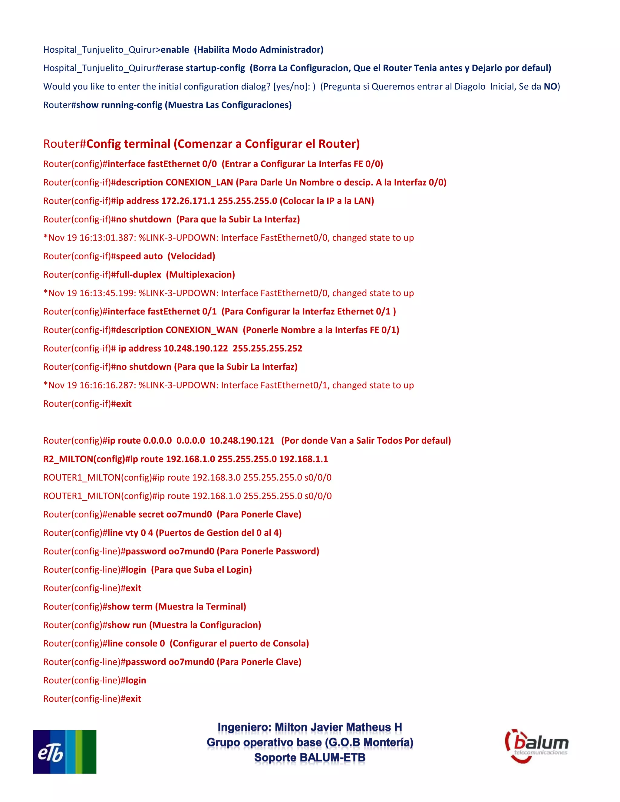 Configuracion basica de_un_router_cisco_mjm | PDF
