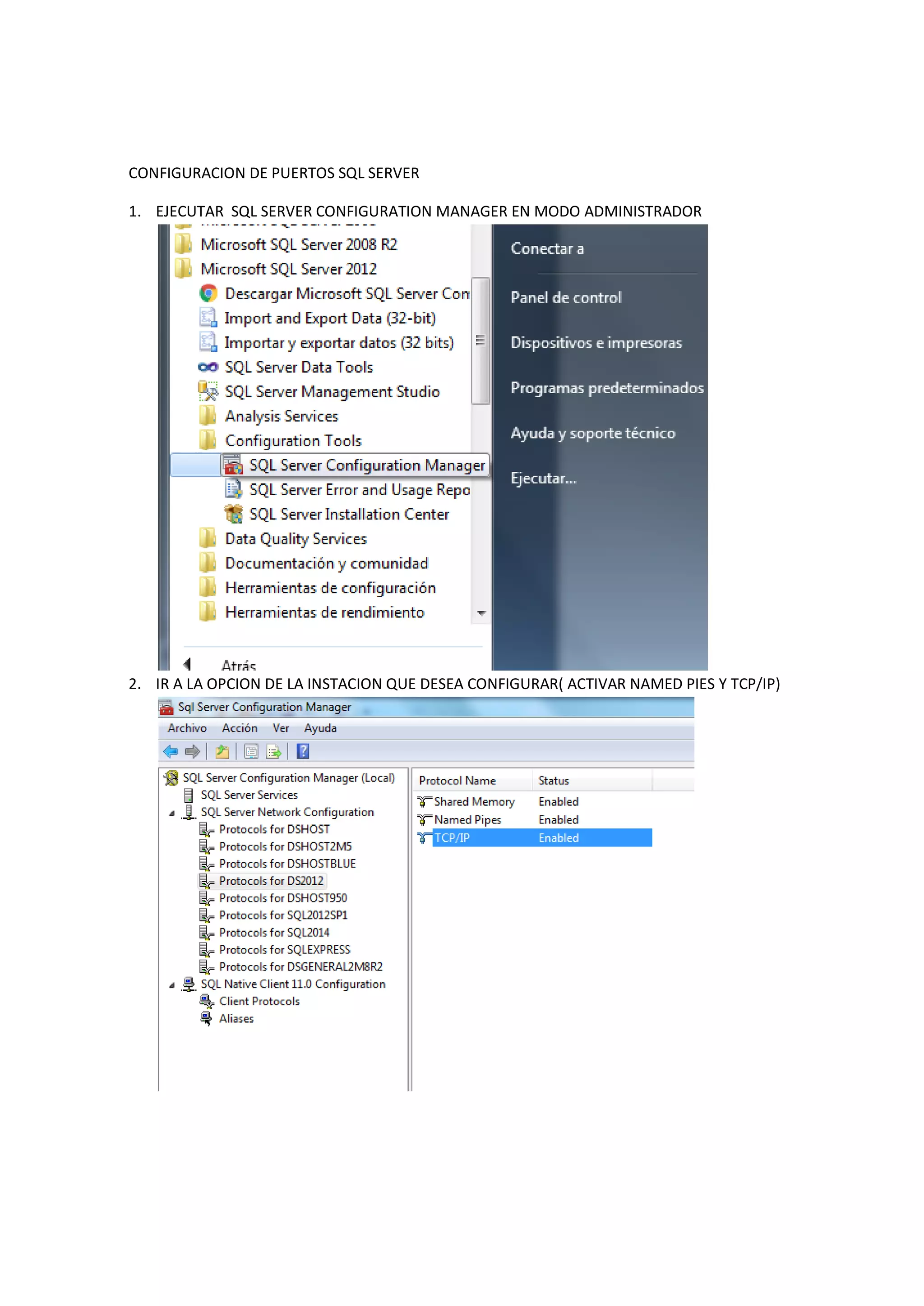 Configuracion de puertos sql server | PDF