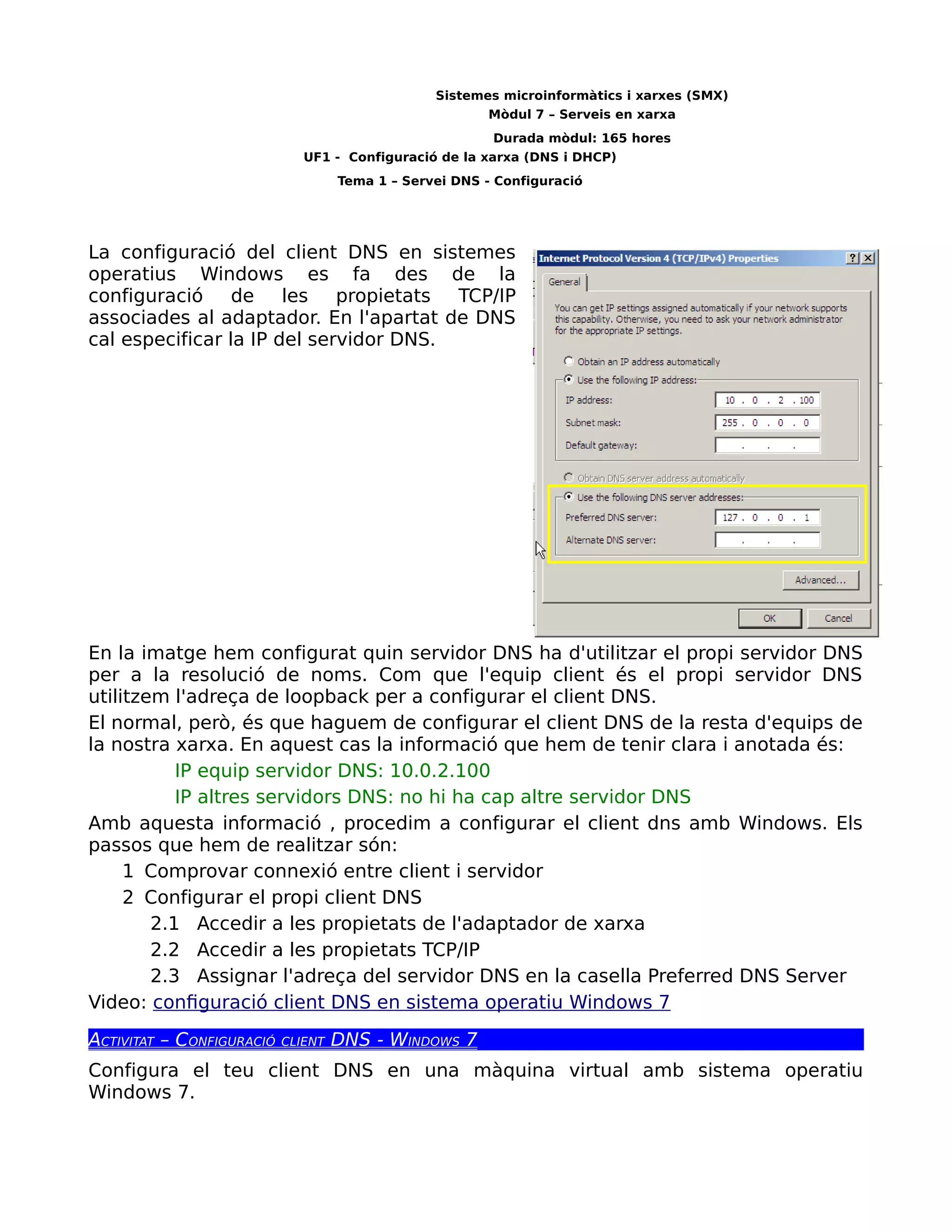 Configuracio servei dns Windows | PDF