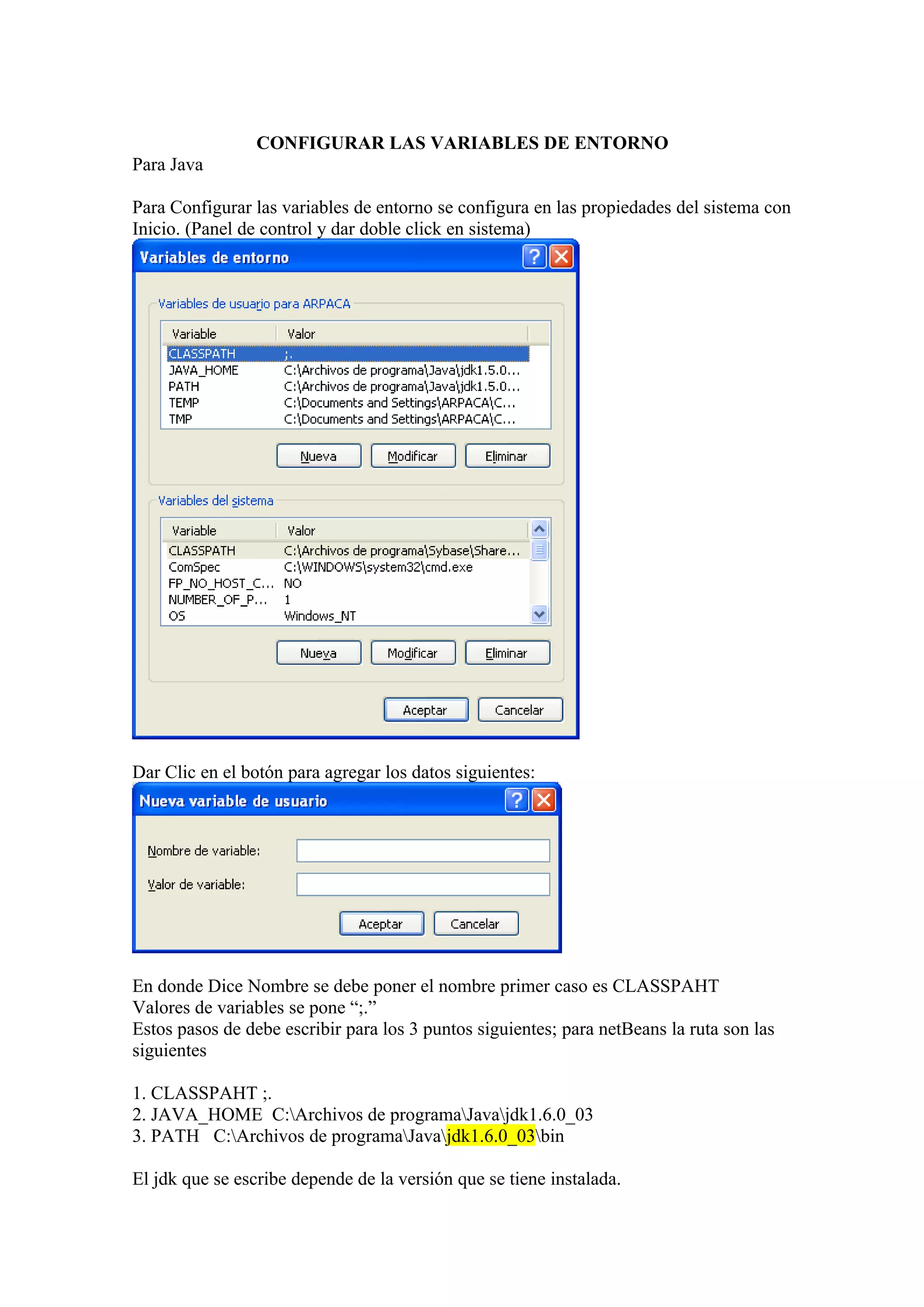 Configurar Variables Entorno | DOC | Programming Languages | Computing