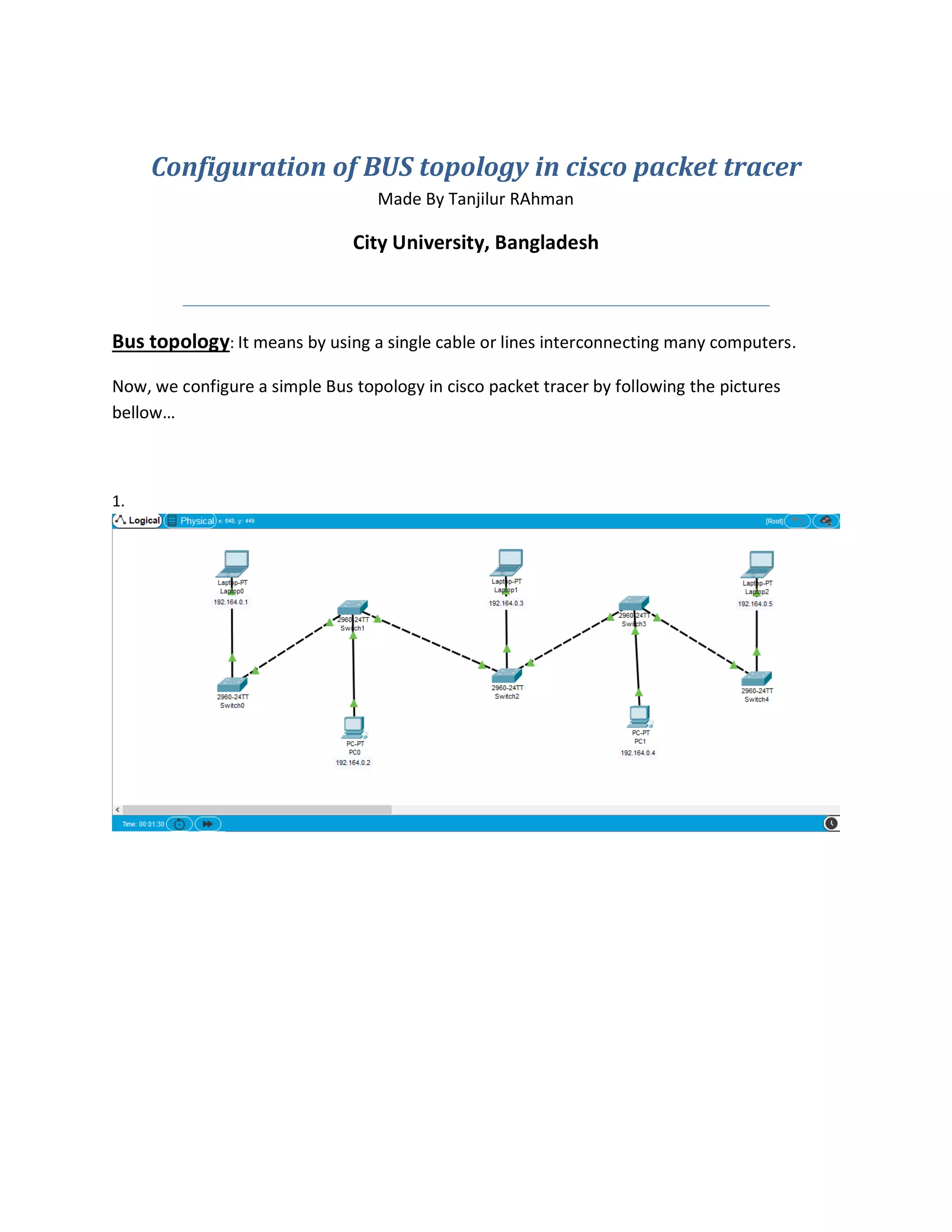Configuration of bus topology in cisco packet tracer by Tanjilur Rahman ...