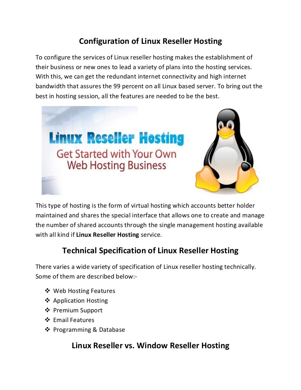 Configuration of linux reseller hosting
