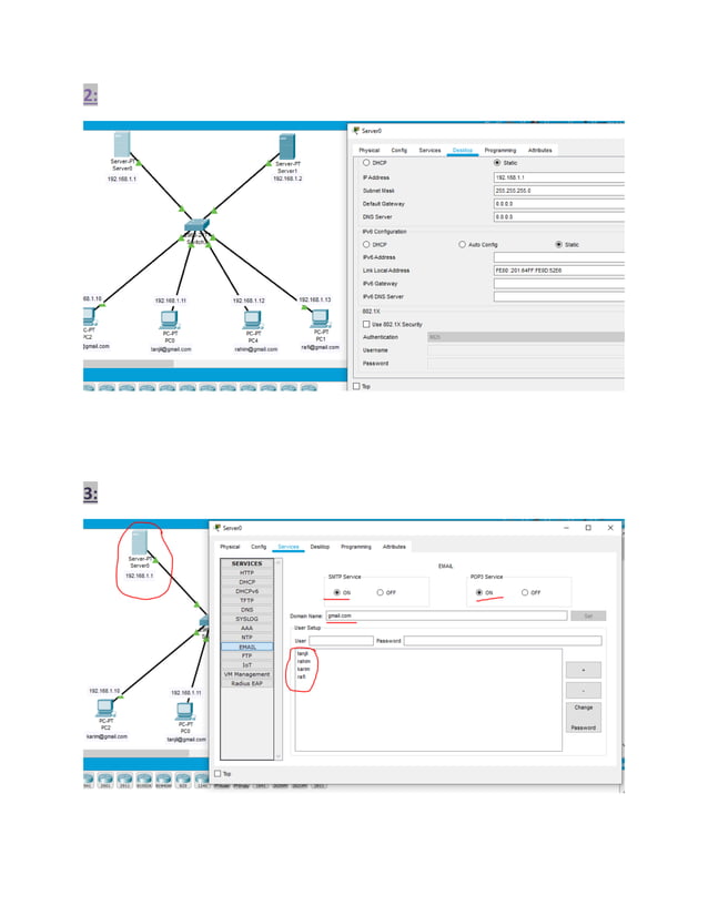 Configuration of mail server on cisco packet trace | PDF