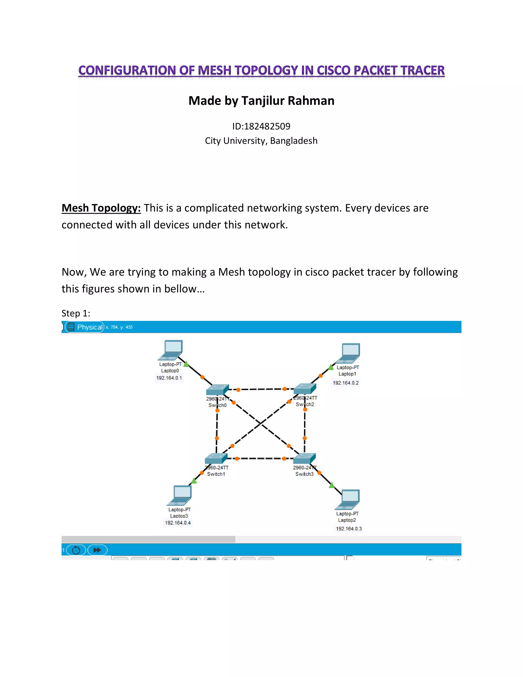 Configuration Of Mesh Topology In Cisco Packet Tracer By Tanjilur Rahman Pdf