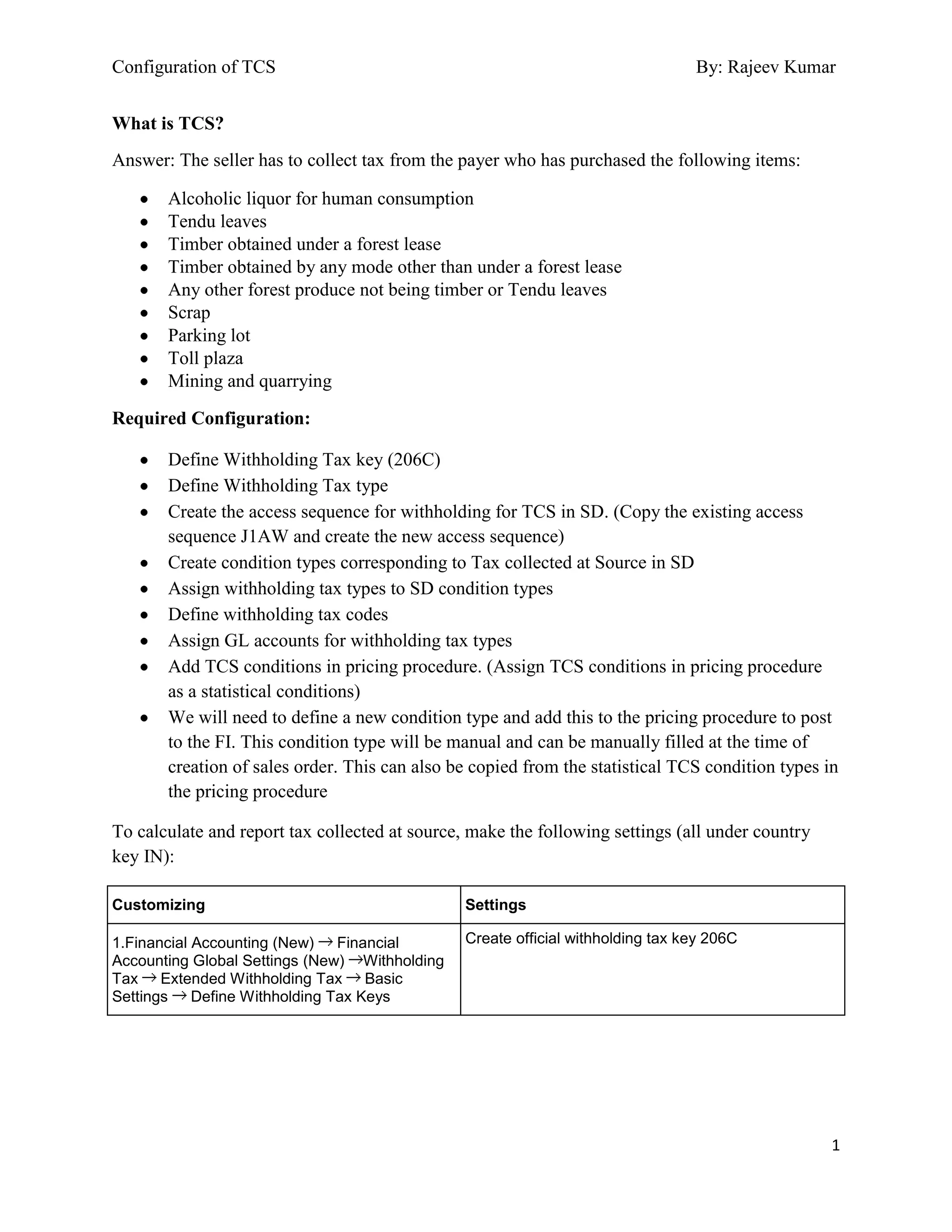 Configuration of TCS | DOCX