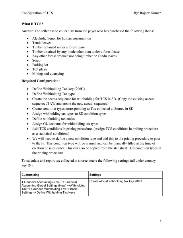 Configuration of TCS | DOCX | Business Accounting & Finance | Business