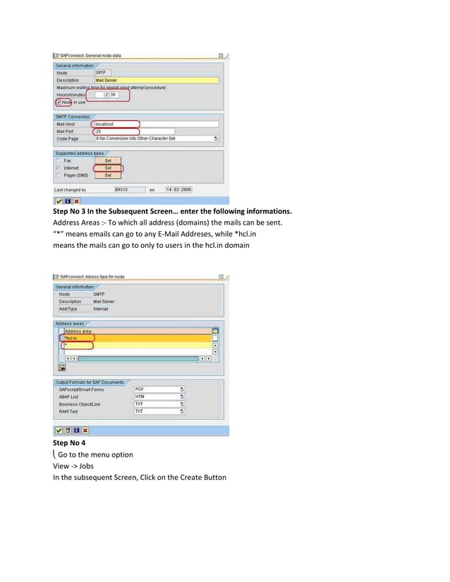 Configuration sending mails from sap | DOC | Email | Internet