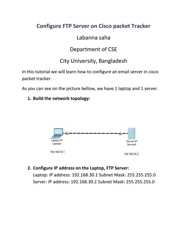 Configure ftp server on cisco packet tracker converted | PDF
