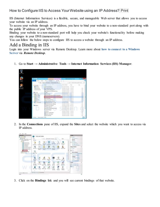 Configure Iis To Access Your Website Using An Ip Address Docx