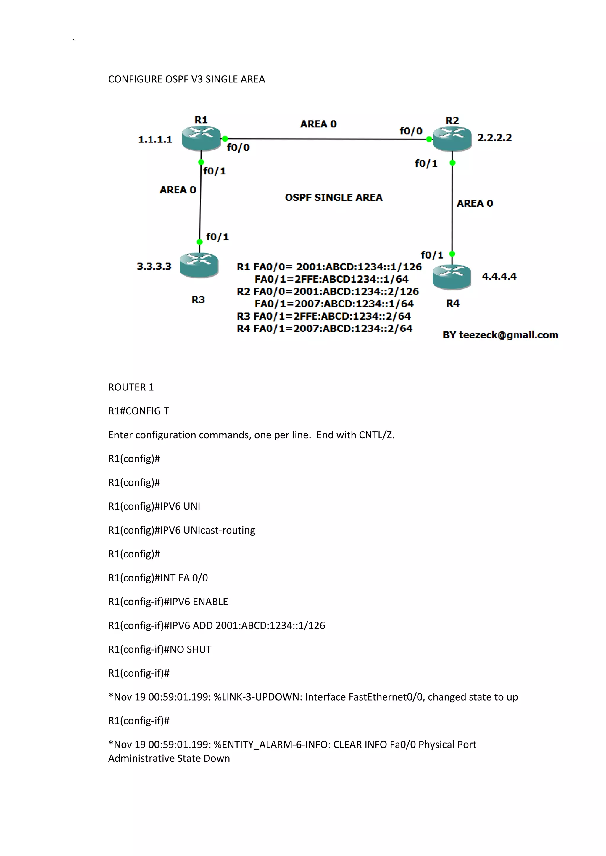 Configure ospf v3 single areaa | PDF