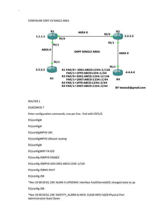 Configure ospf v3 single areaa | PDF