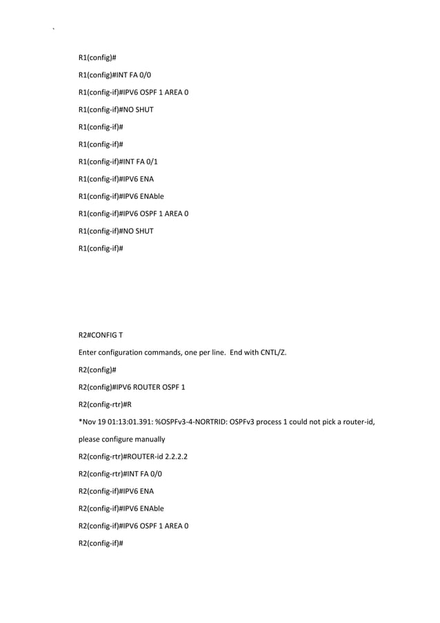 Configure ospf v3 single areaa | PDF
