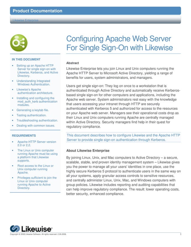 Configuring Apache Web Server For Single Sign-On with Likewise | PDF | Operating Systems ...