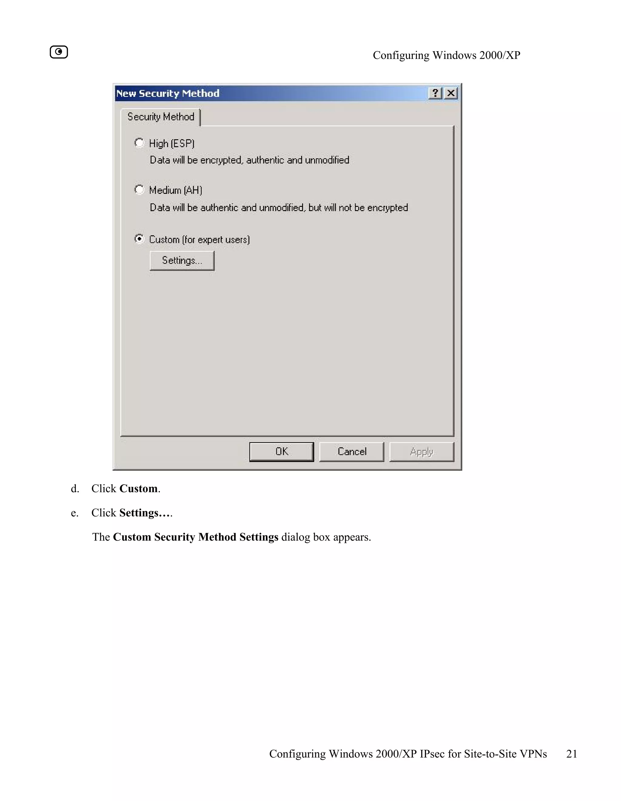 Configuring Windows 2000/XP IPsec for Site-to-Site VPN | PDF
