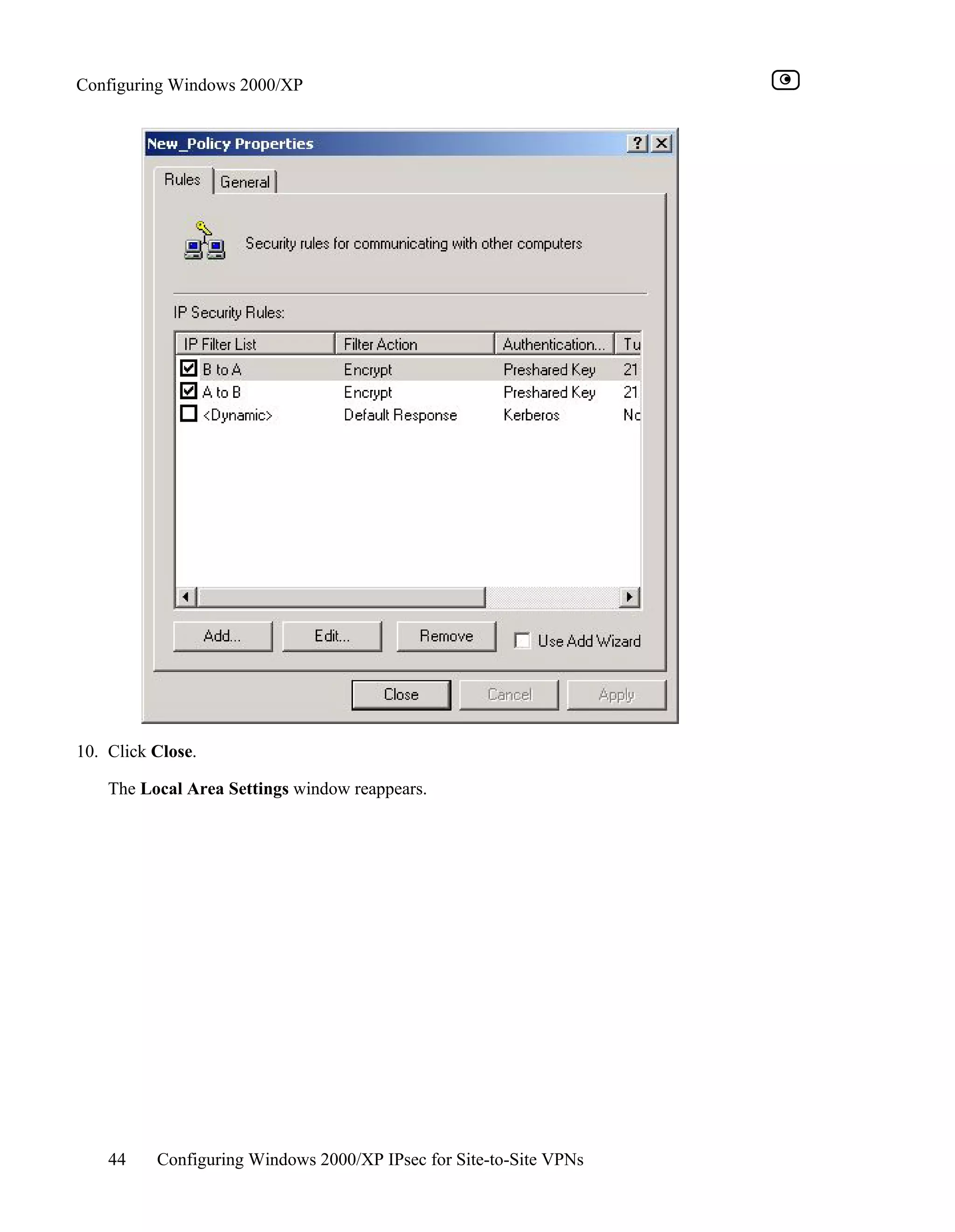 Configuring Windows 2000/XP IPsec for Site-to-Site VPN | PDF