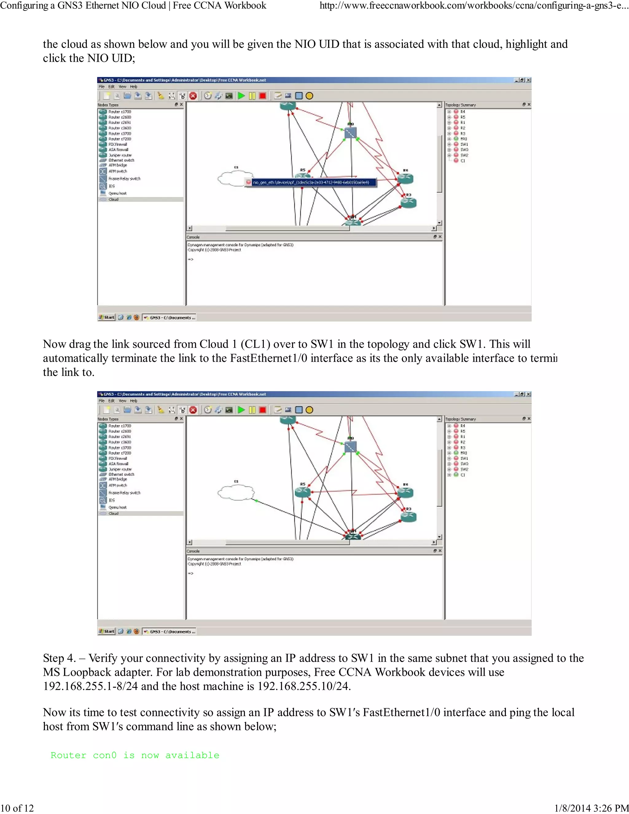 Configuring a gns3 ethernet nio cloud free ccna workbook | PDF | Cloud Computing | Internet