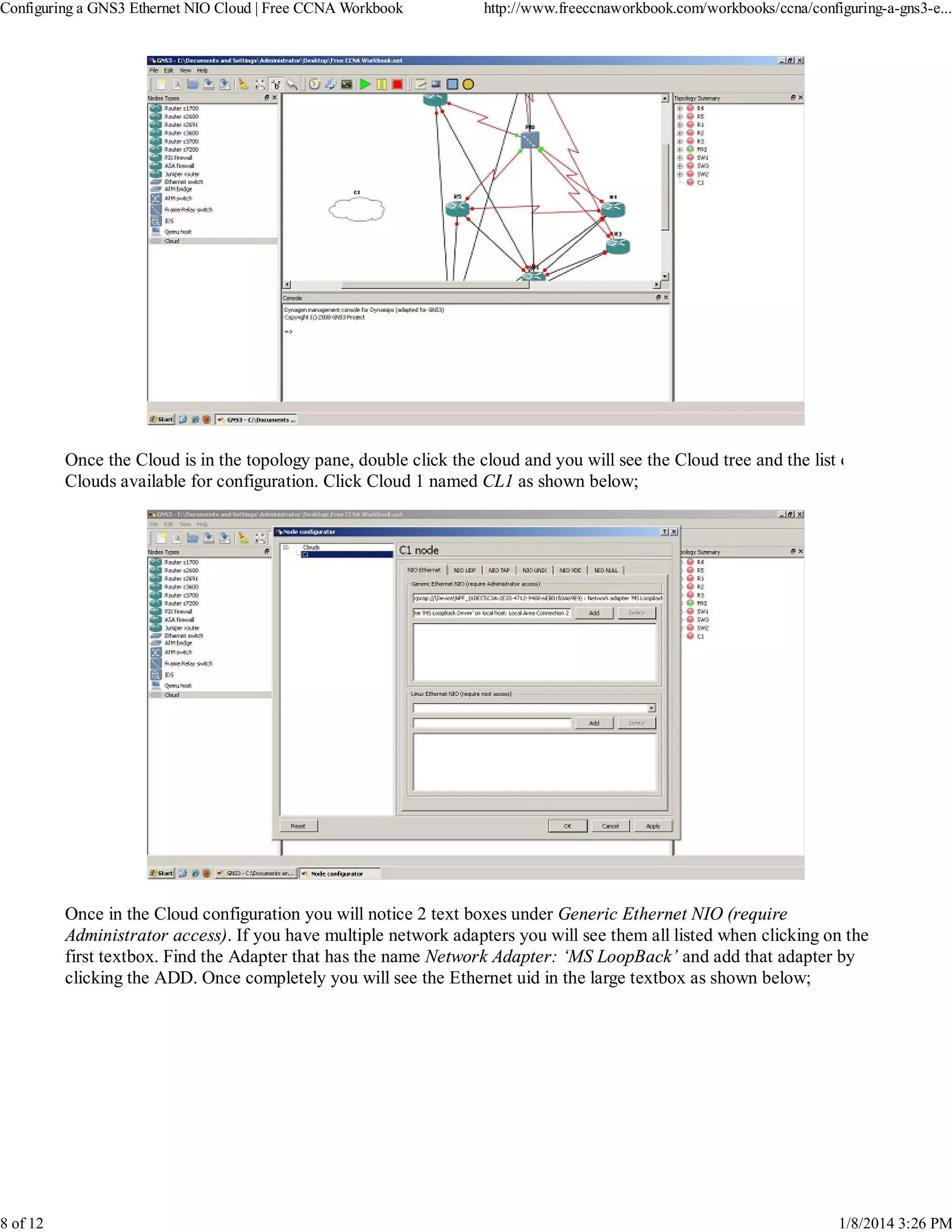 Configuring a gns3 ethernet nio cloud free ccna workbook | PDF | Cloud Computing | Internet