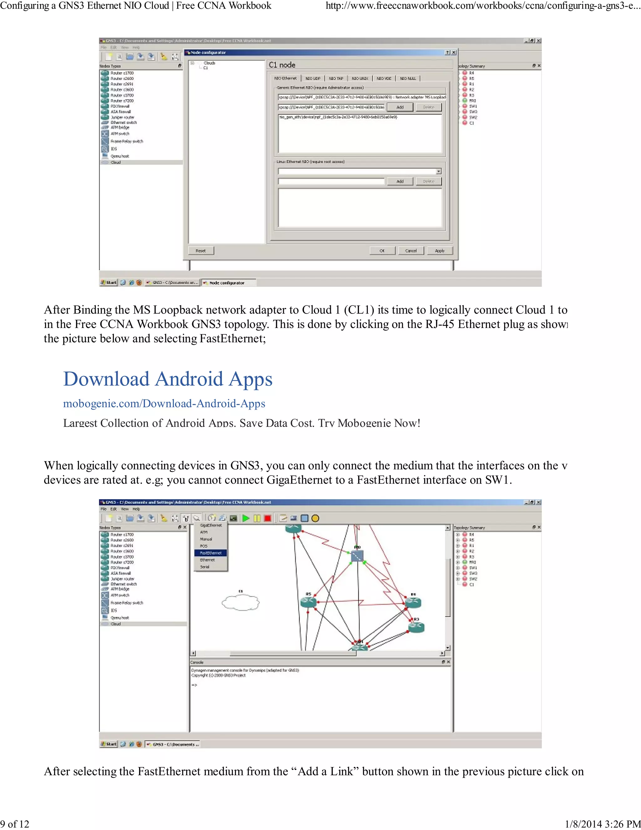 Configuring a gns3 ethernet nio cloud free ccna workbook | PDF | Cloud Computing | Internet