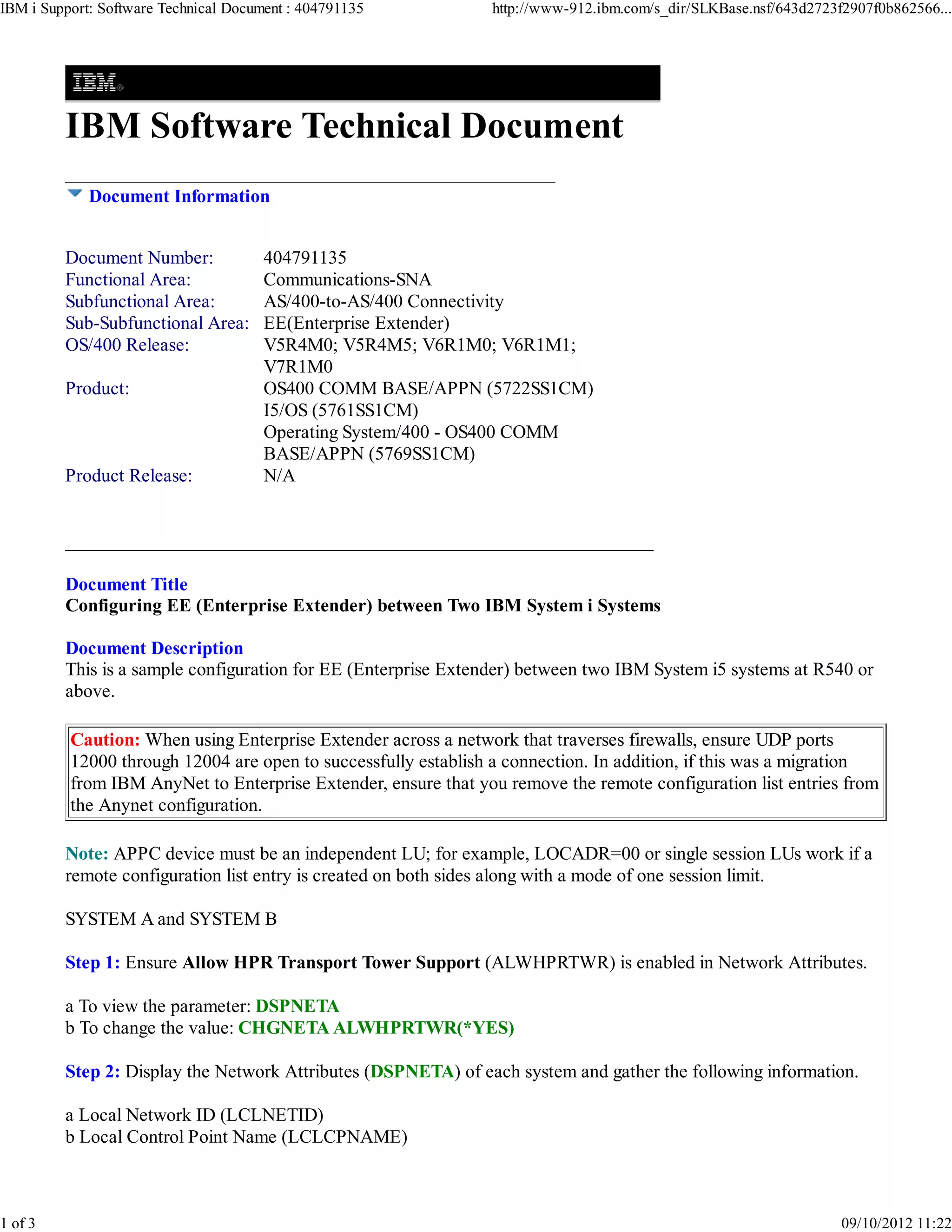Configuring ee (enterprise extender) between two ibm system i systems ...