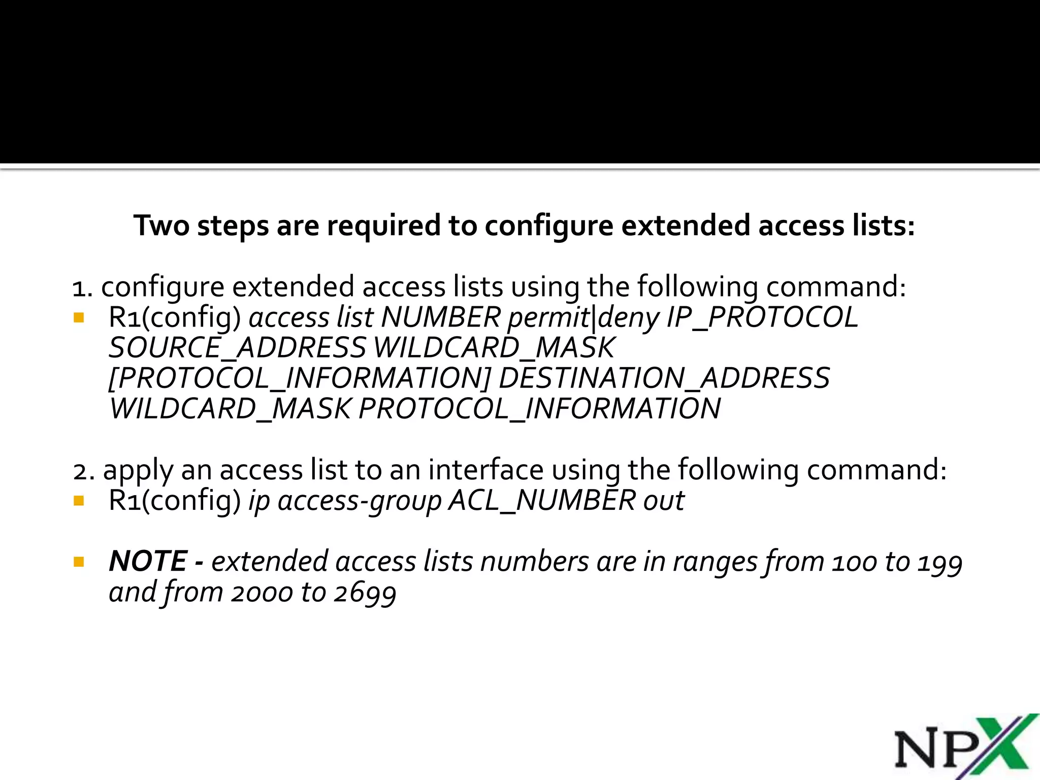 Configuring extended ACLs | PPT