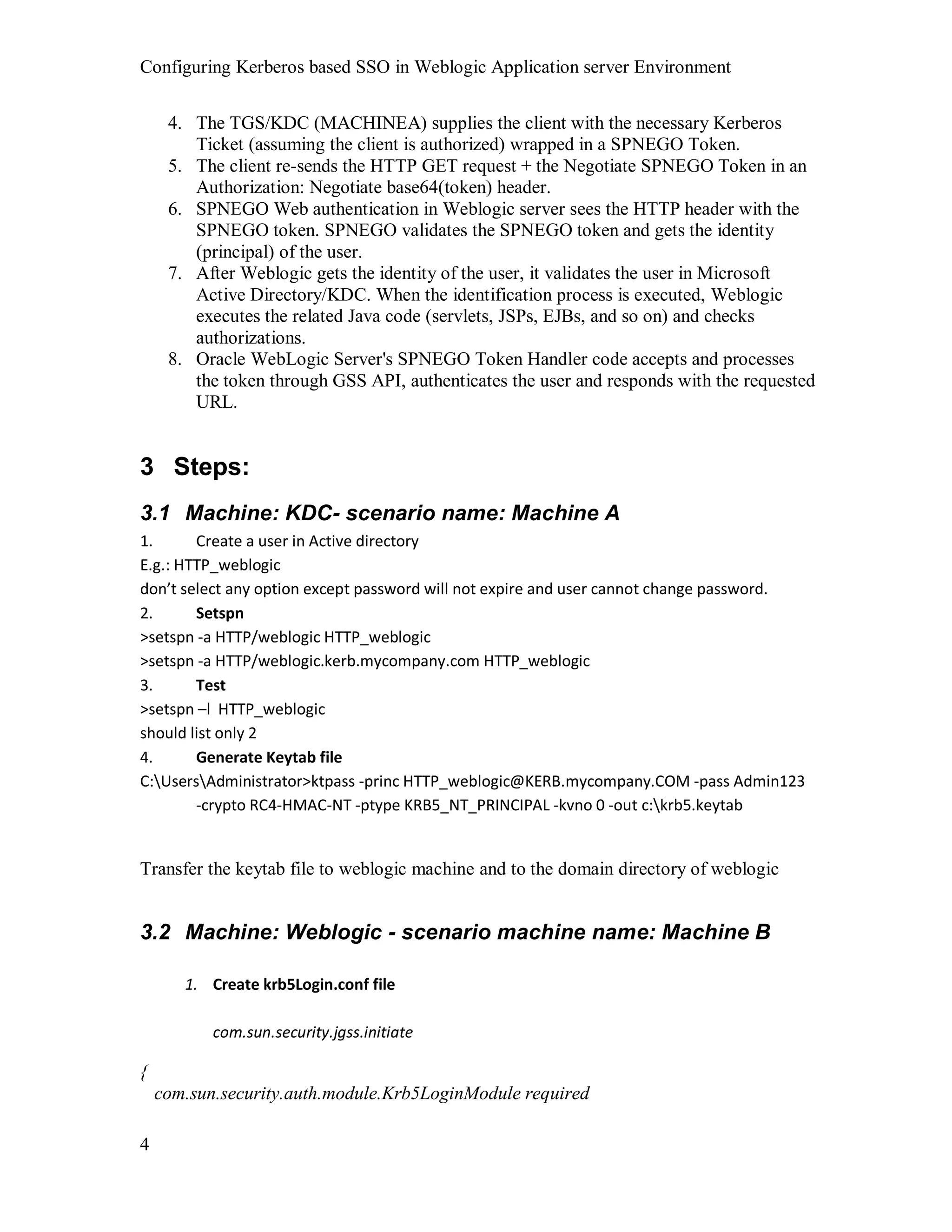 Configuring Kerberos Based Sso In Weblogic Pdf Operating Systems Computer Software And