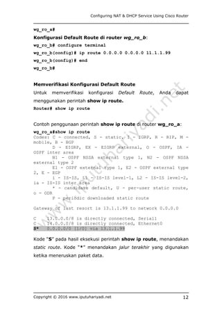 Configuring NAT & DHCP Service Using Cisco Router | PDF
