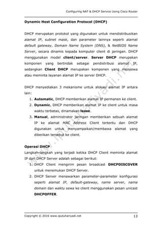 Configuring NAT & DHCP Service Using Cisco Router | PDF